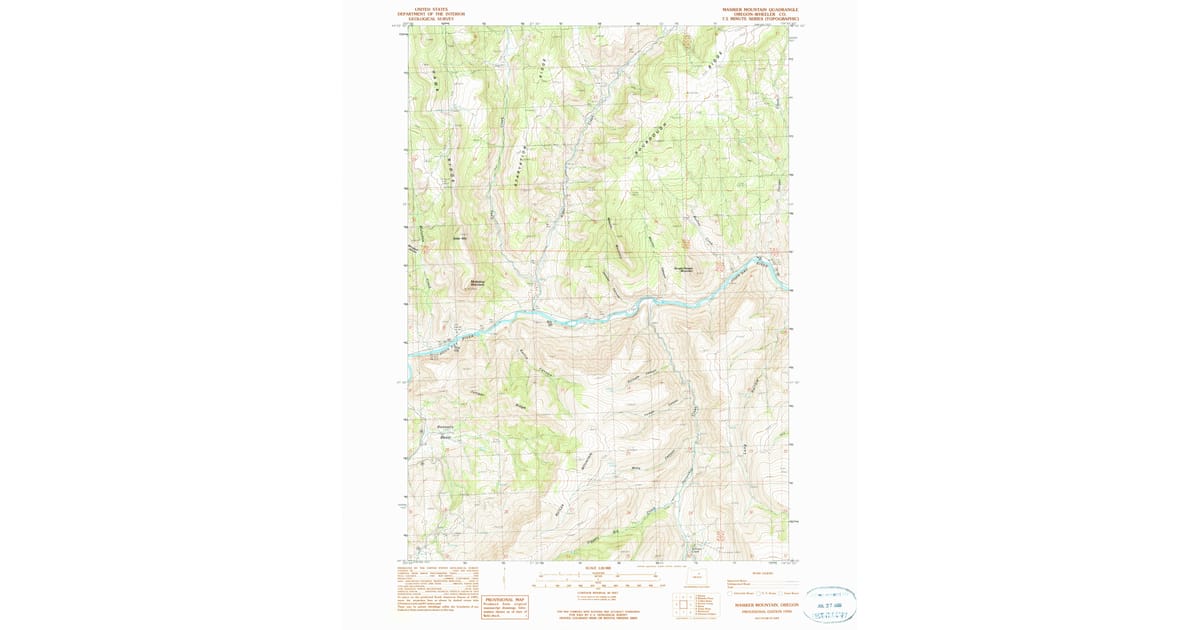 1990 Map of Masiker Mountain, Wheeler County, OR — High-Res | Pastmaps