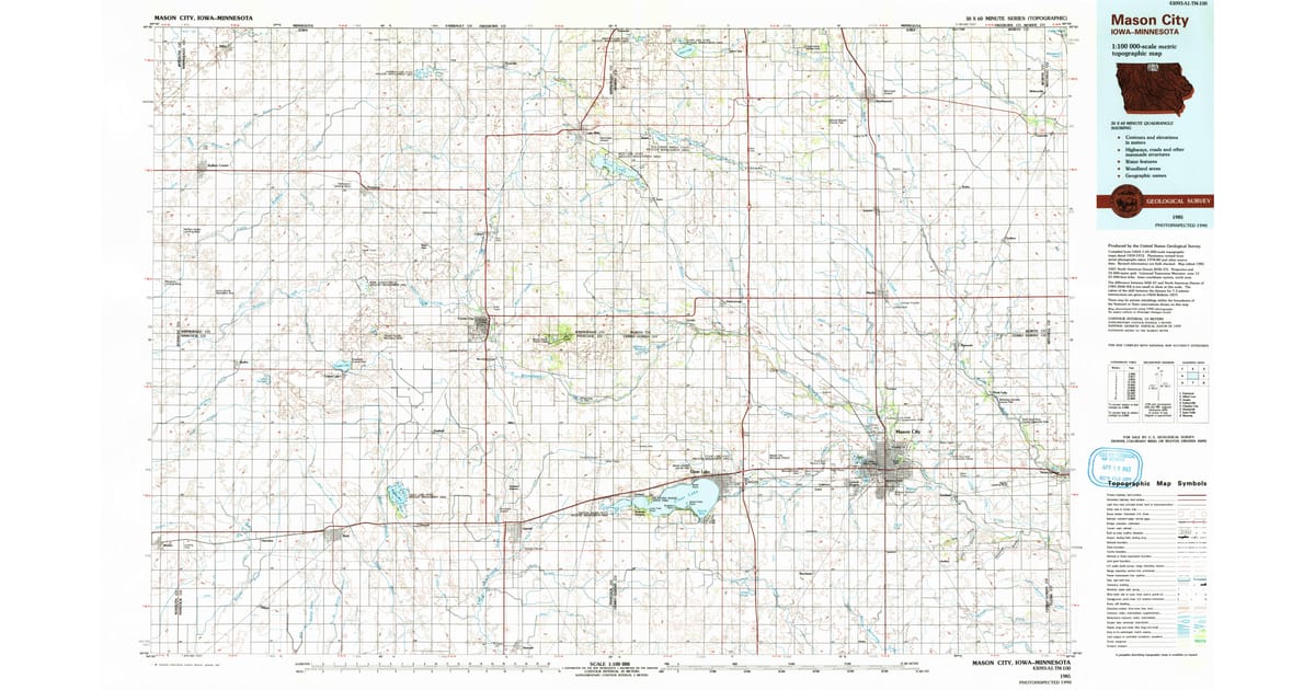 1985 Map of Mason City, IA — High-Res, 1992 Print | Pastmaps
