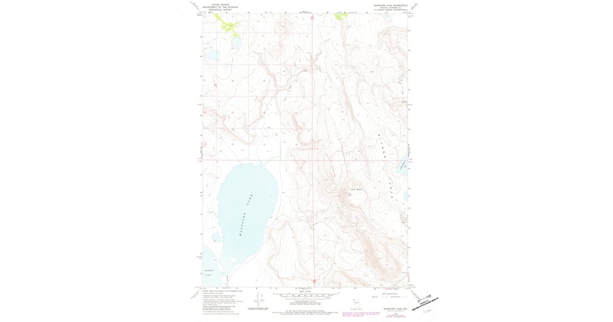 1966 Map of Massacre Lake, Washoe County, NV — High-Res, 1982 Print ...