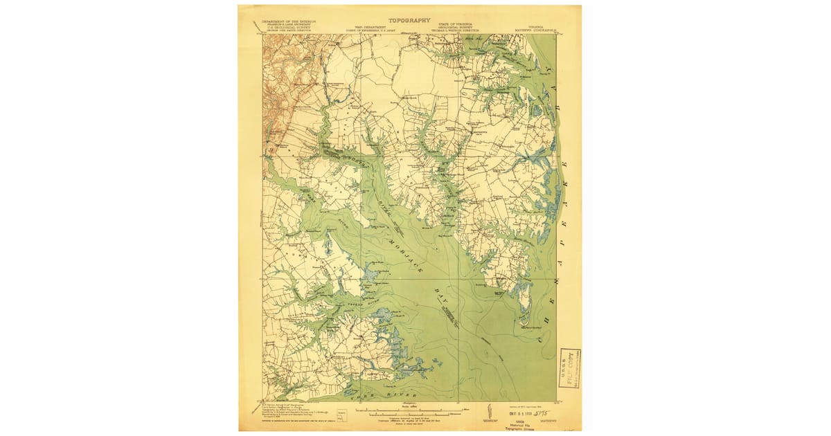 1917 Map of Mathews, VA — High-Res, 1919 Print | Pastmaps
