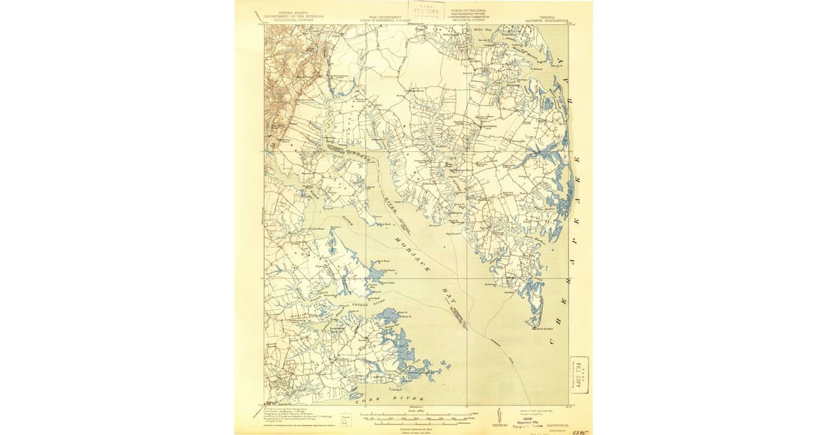 1917 Map of Mathews, VA — High-Res, 1944 Print | Pastmaps