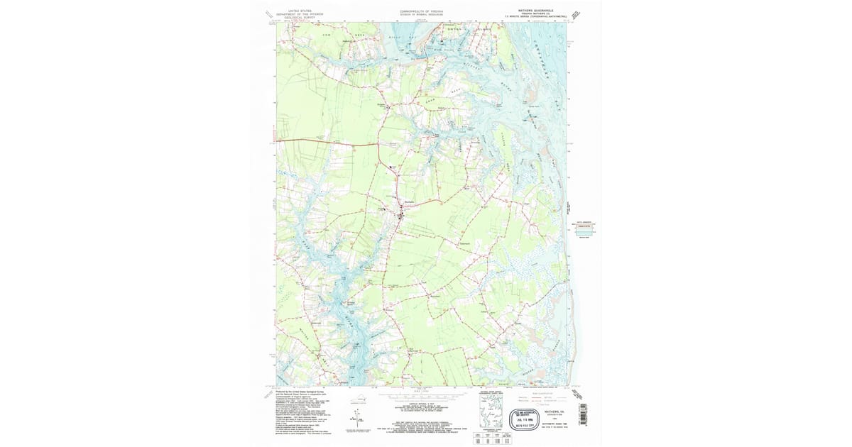 1965 Map of Mathews, VA — High-Res, 1987 Print #2 | Pastmaps