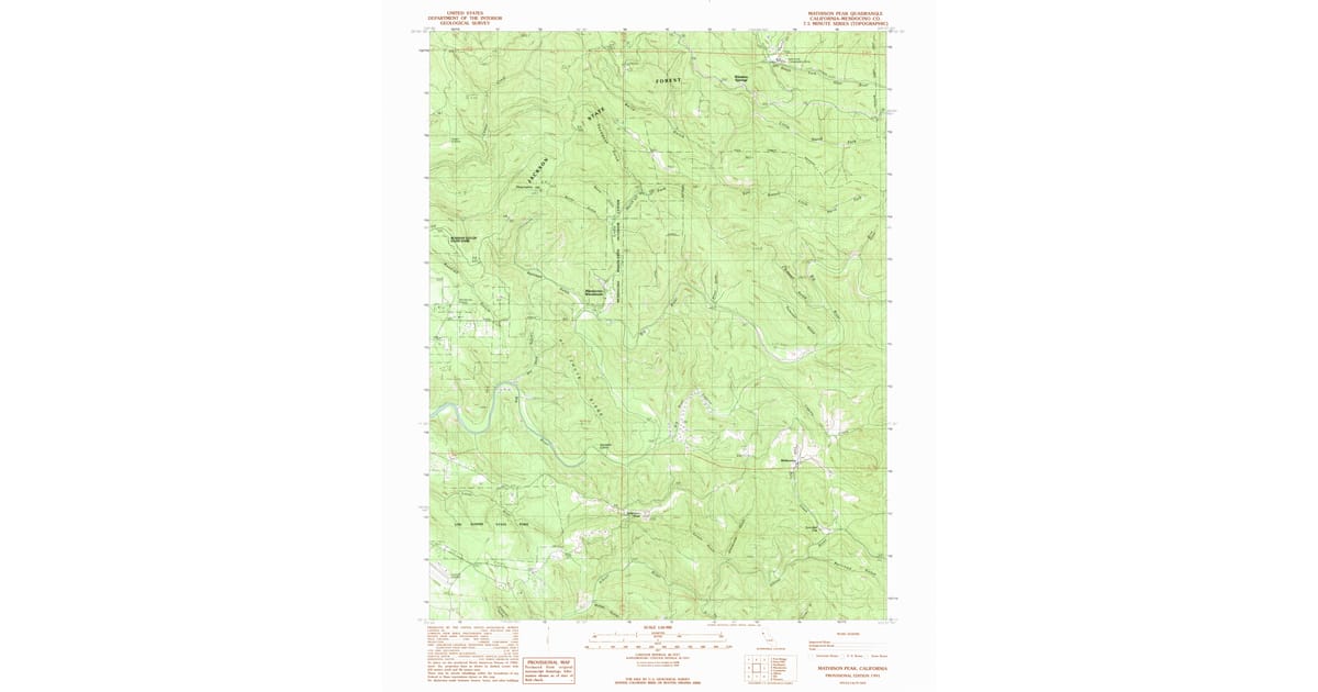 1991 Map of Mathison Peak, Mendocino County, CA — High-Res | Pastmaps
