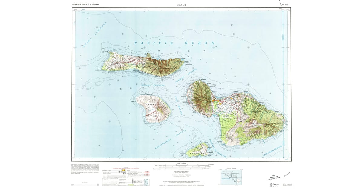 1974 Map of Maui, Maui County, HI — High-Res, 1974 Print #2 | Pastmaps