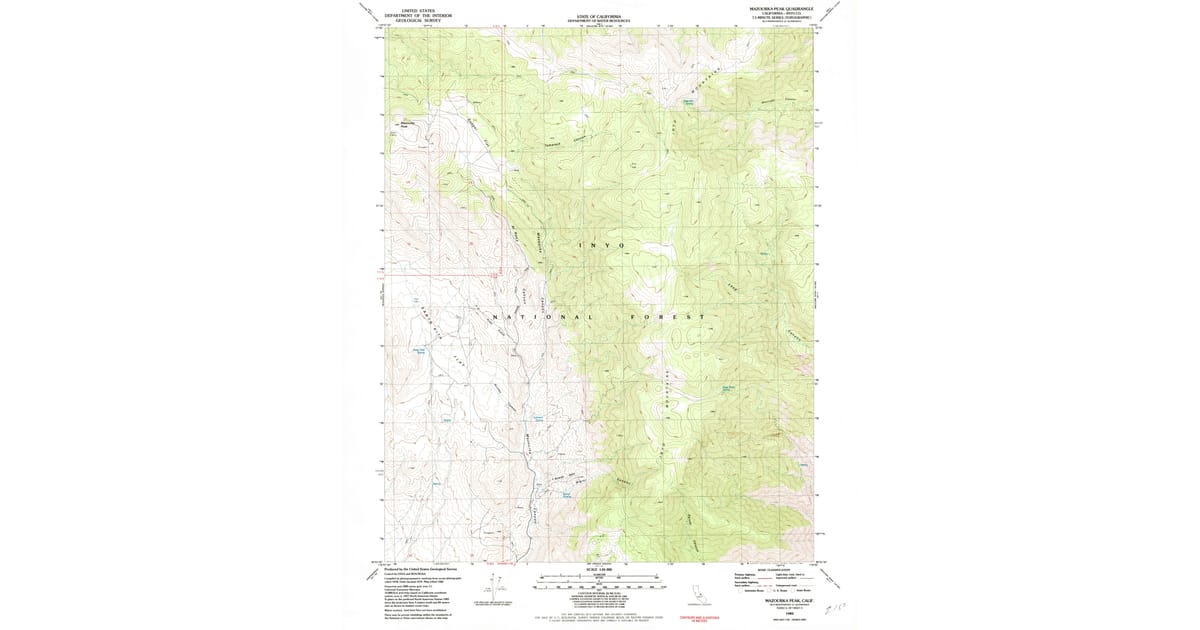 1982 Map of Mazourka Peak, Inyo County, CA — High-Res | Pastmaps