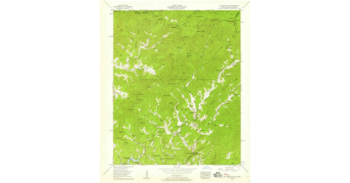 1957 Map of Mc Daniel Bald, Cherokee County, NC — High-Res | Pastmaps
