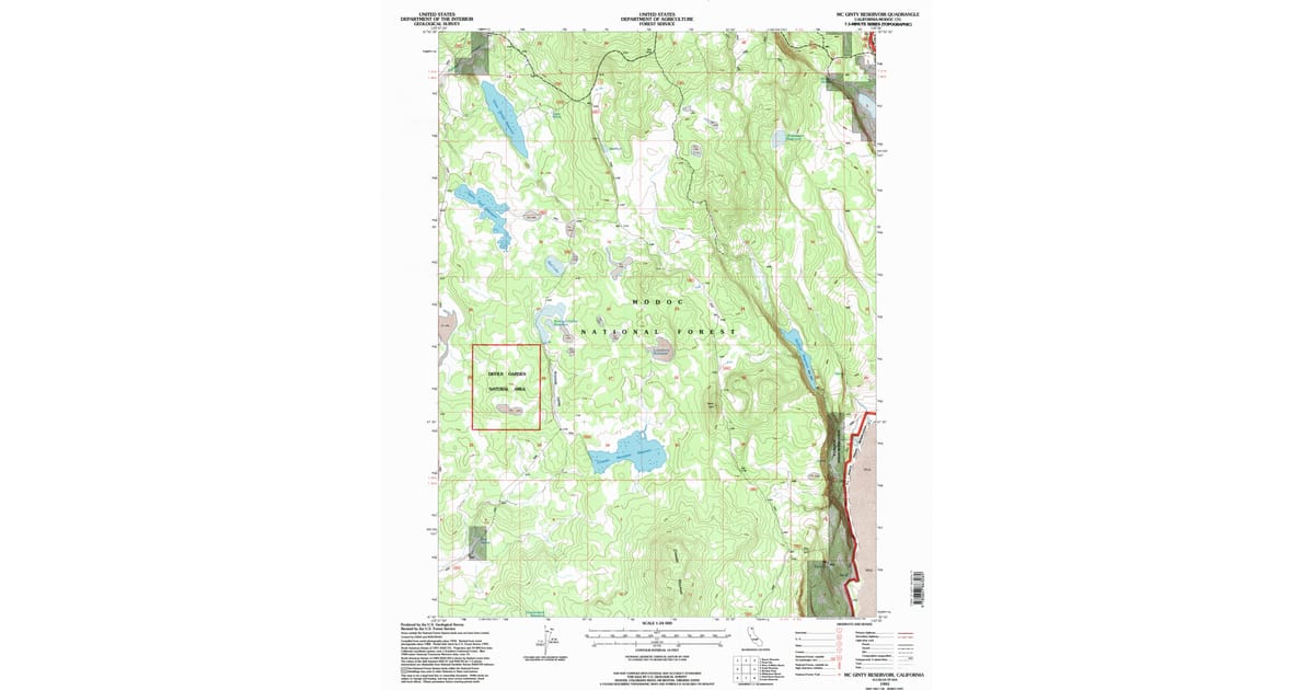1993 Map of Mc Ginty Reservoir, Modoc County, CA — High-Res | Pastmaps