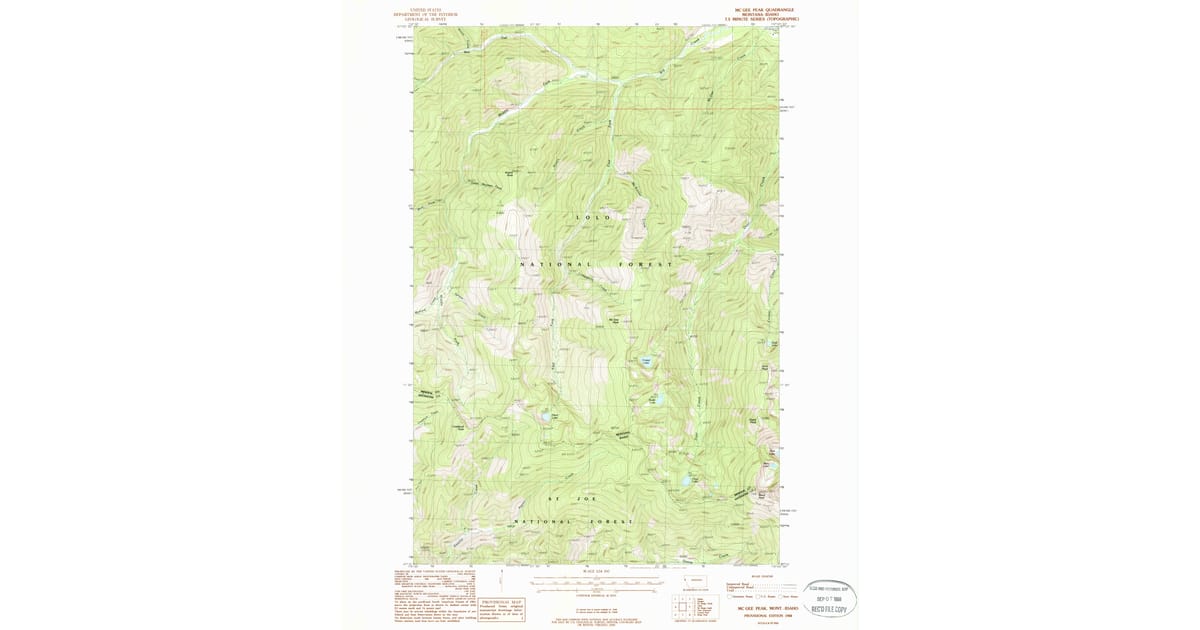 1988 Map of McGee Peak, Mineral County, MT — High-Res | Pastmaps