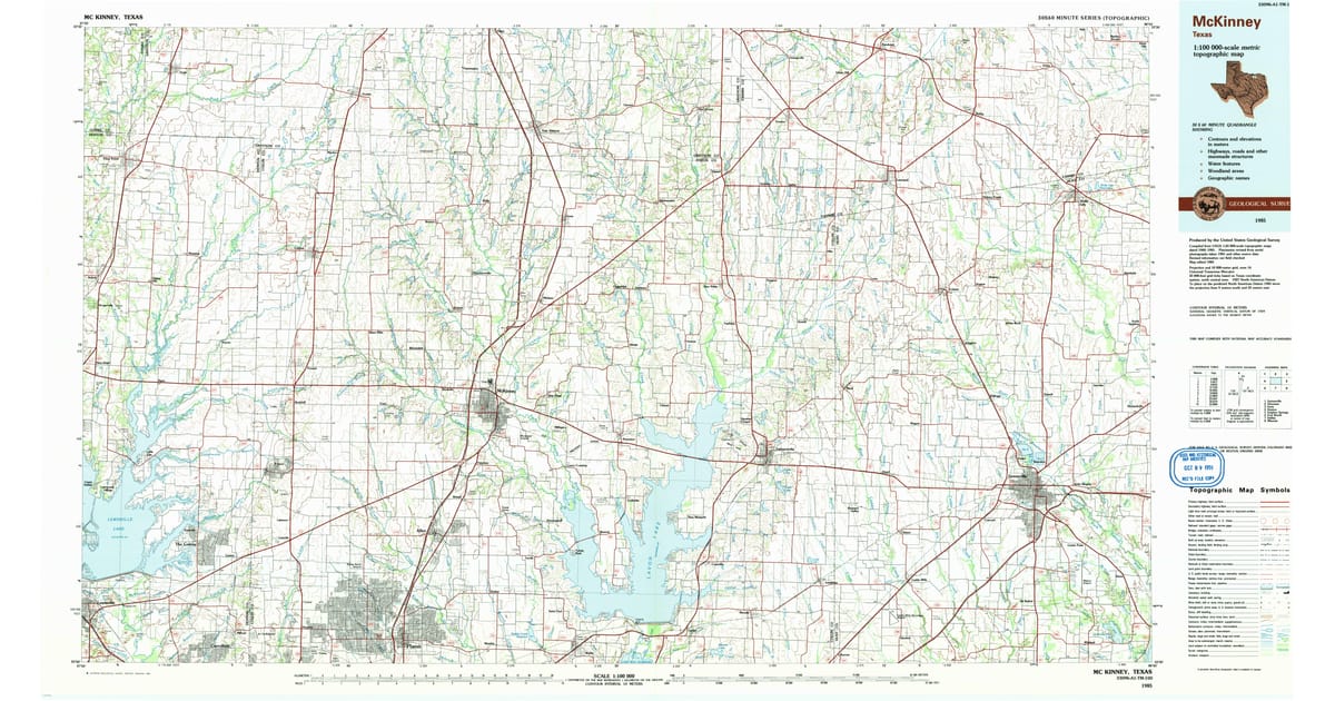 1985 Map of McKinney, TX — High-Res, 1991 Print | Pastmaps