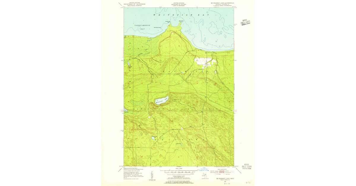 1951 Map of McNearney Lake, Chippewa County, MI — High-Res | Pastmaps