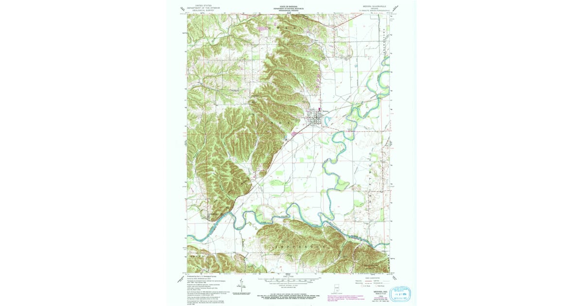 1959 Map of Medora, IN — High-Res, 1994 Print | Pastmaps