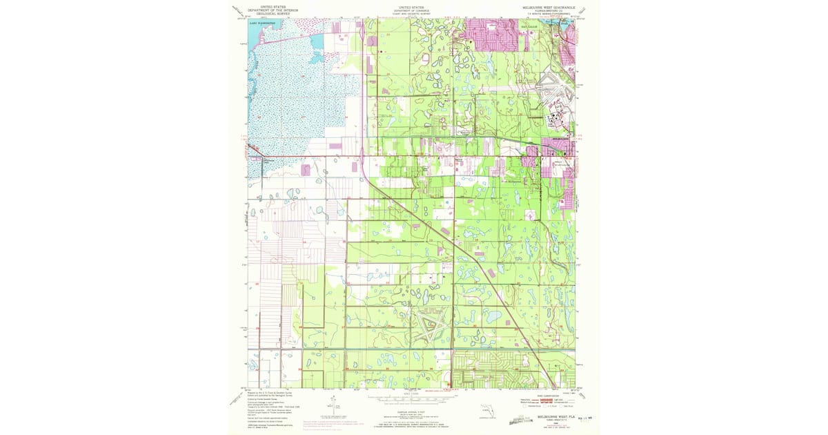 1949 Map of Melbourne West, Brevard County, FL — High-Res, 1972 Print ...