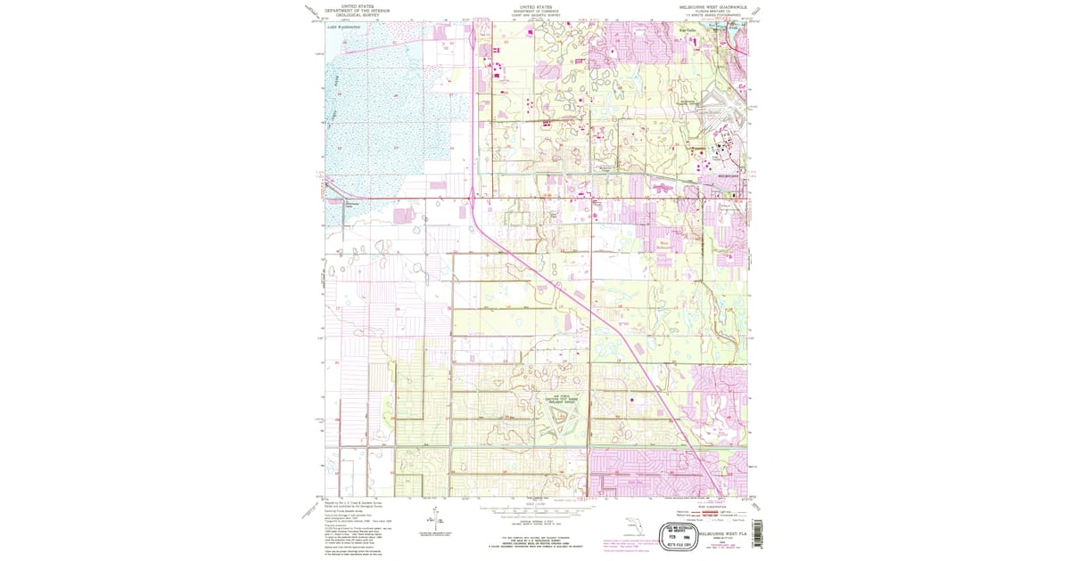1949 Map of Melbourne West, Brevard County, FL — High-Res, 1988 Print ...