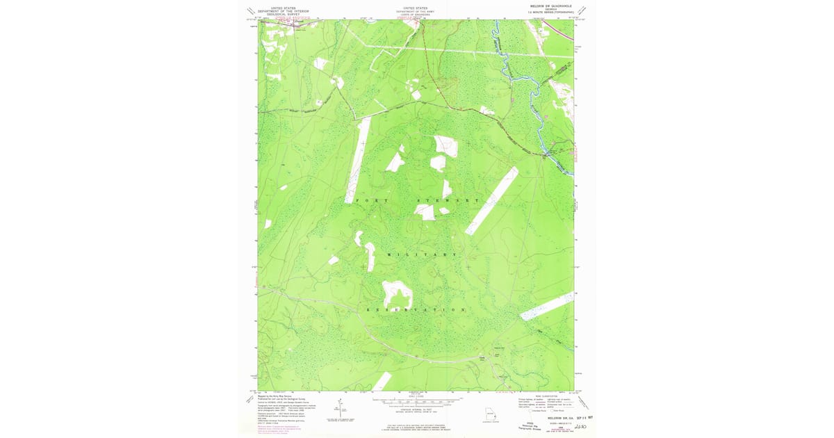 1958 Map of Meldrim SW, Bryan County, GA — High-Res, 1977 Print | Pastmaps