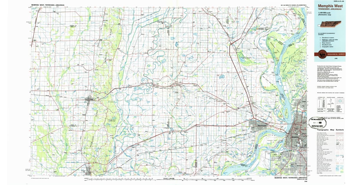 1986 Map of Memphis West, Shelby County, TN — High-Res | Pastmaps