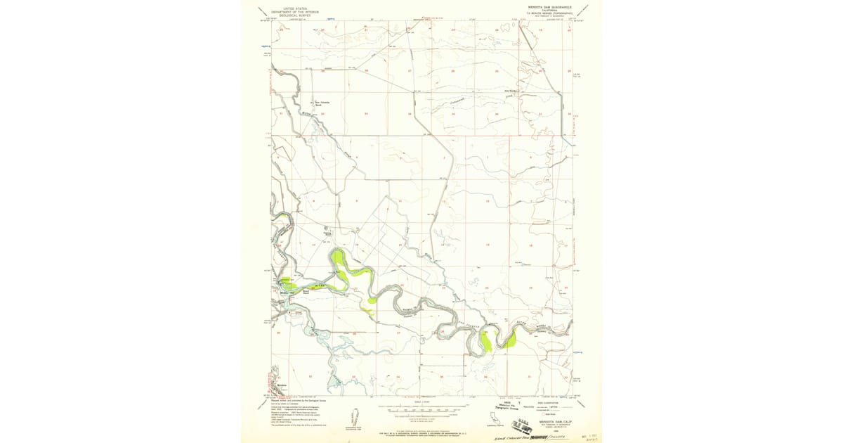 1956 Map of Mendota Dam, Madera County, CA — High-Res | Pastmaps
