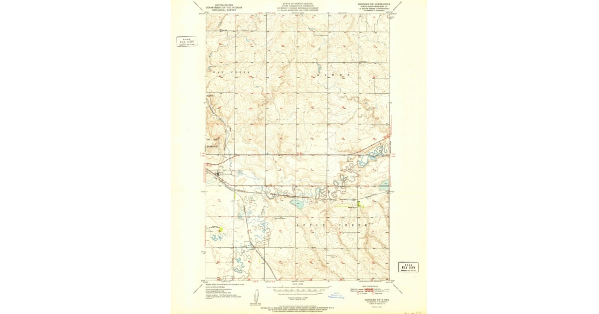 1951 Map of Menoken SW, Burleigh County, ND — High-Res | Pastmaps