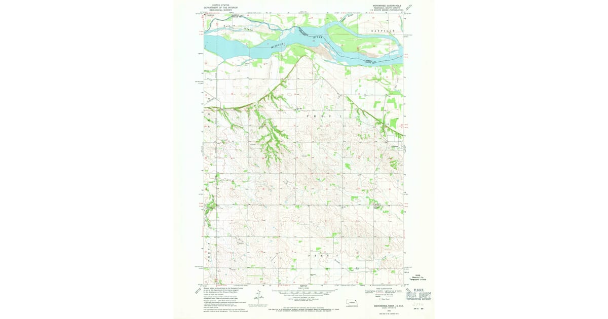 1968 Map of Menominee, Cedar County, NE — High-Res | Pastmaps