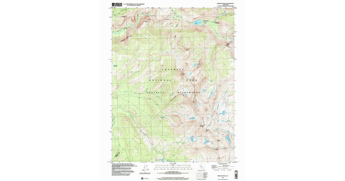 1997 Map of Merced Peak, Mariposa County, CA — High-Res | Pastmaps
