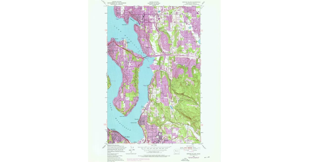 1950 Map of Mercer Island, WA — High-Res, 1976 Print | Pastmaps