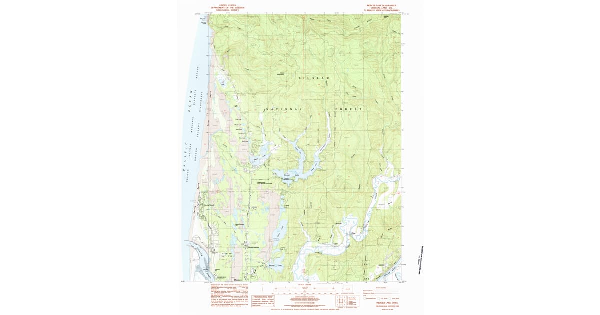 1984 Map of Mercer Lake, Lane County, OR — High-Res | Pastmaps