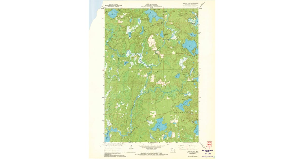 1971 Map of Mercer Lake, Oneida County, WI — High-Res | Pastmaps