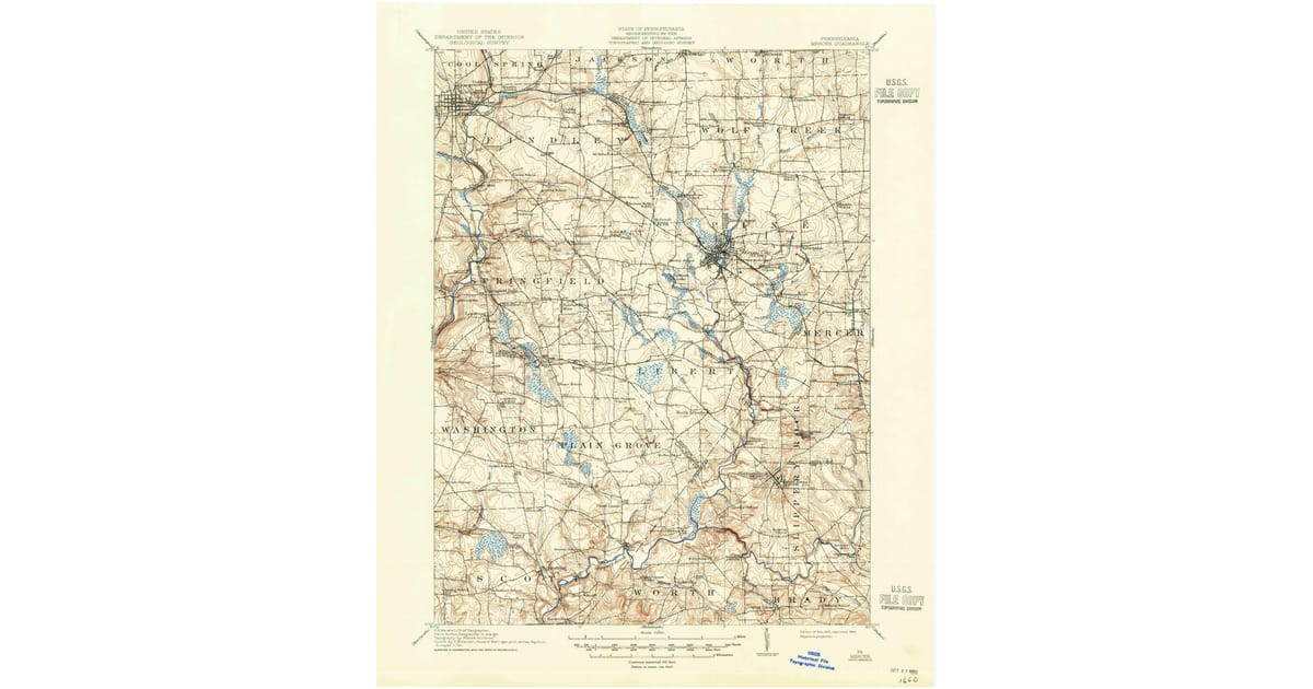 1913 Map of Mercer, PA — High-Res, 1944 Print | Pastmaps
