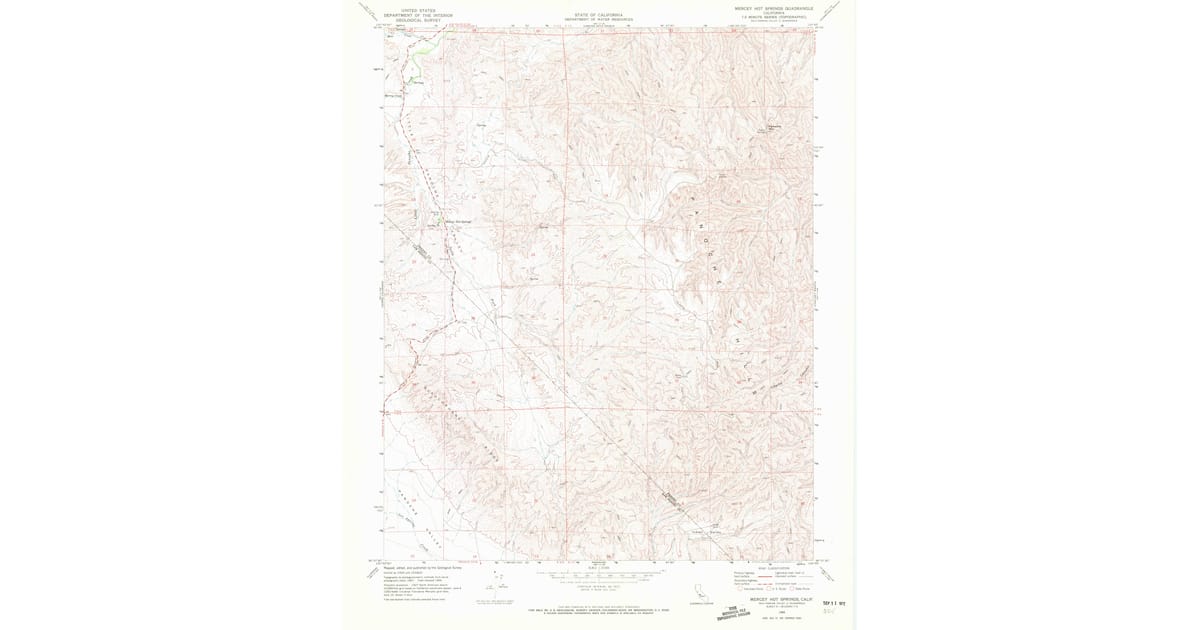 1969 Map of Mercey Hot Springs, Fresno County, CA — High-Res | Pastmaps