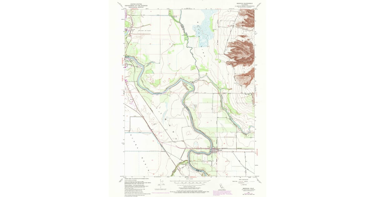 1952 Map of Meridian, CA — High-Res, 1984 Print | Pastmaps