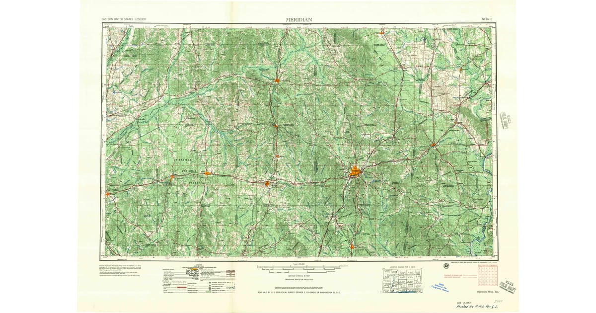 1957 Map of Meridian, MS — High-Res | Pastmaps