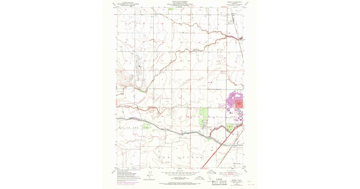 1952 Map of Merritt, Yolo County, CA — High-Res, 1970 Print | Pastmaps
