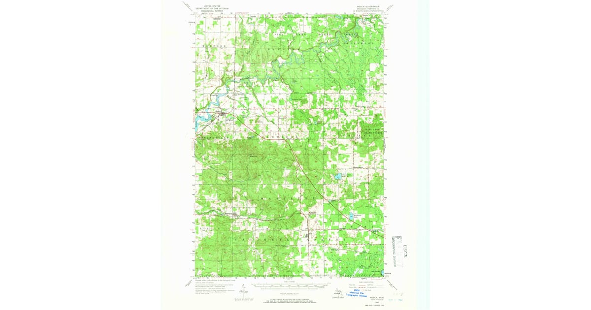 1956 Map of Mesick, MI — High-Res, 1966 Print | Pastmaps