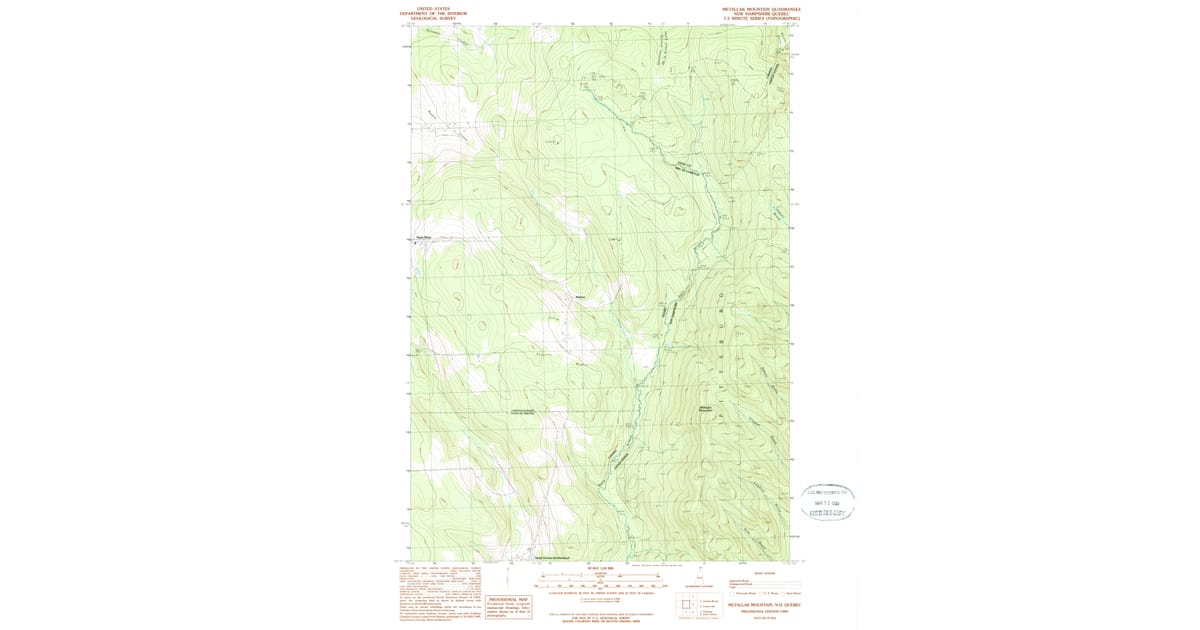 1989 Map of Metallak Mountain, Coos County, NH — High-Res | Pastmaps
