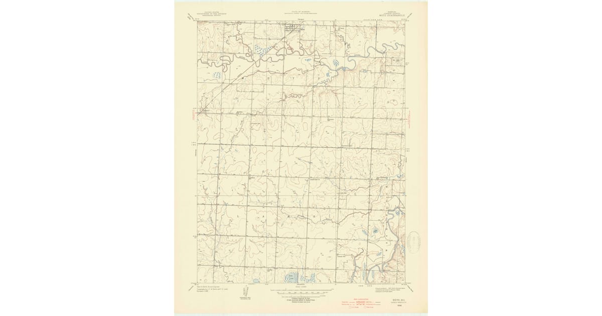 1938 Map of Metz, MO — High-Res, 1954 Print #2 | Pastmaps