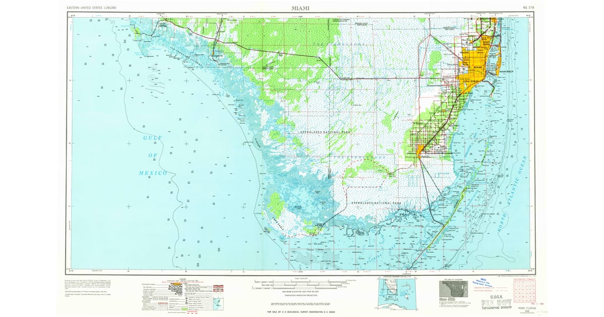 1956 Map of Miami, FL — High-Res, 1969 Print | Pastmaps