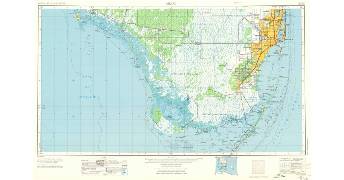 1956 Map of Miami, FL — High-Res, 1973 Print | Pastmaps