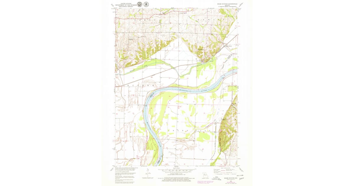 1951 Map of Miami Station, Carroll County, MO — High-Res, 1979 Print ...