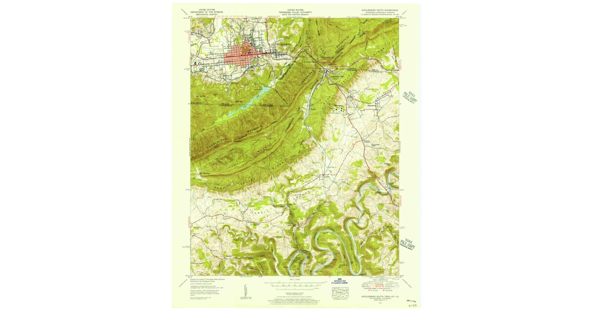 1955 Map of Middlesboro South, Claiborne County, TN — High-Res | Pastmaps