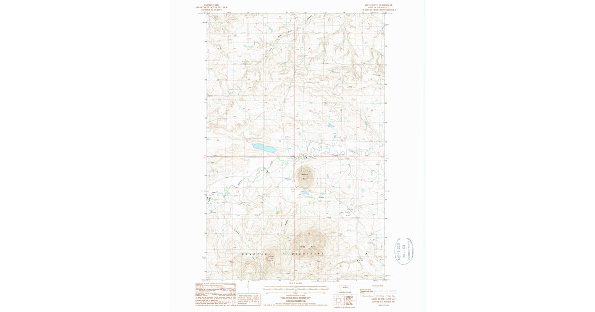 1987 Map of Miles Butte, Blaine County, MT — High-Res | Pastmaps