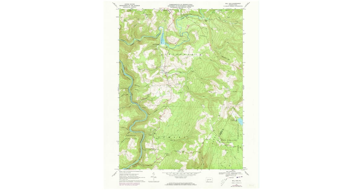 1967 Map of Mill Run, Fayette County, PA — High-Res, 1973 Print | Pastmaps