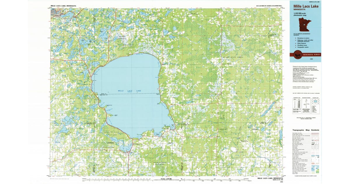 1985 Map of Mille Lacs Lake, Aitkin County, MN — High-Res | Pastmaps