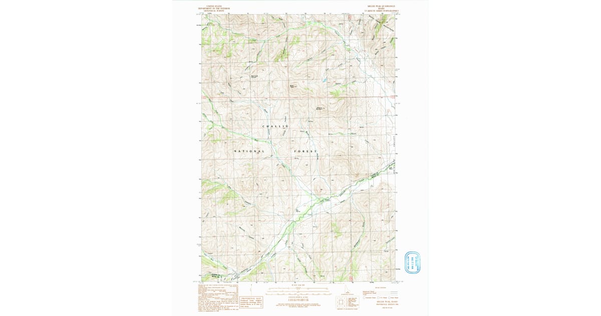 1991 Map of Miller Peak, Custer County, ID — High-Res | Pastmaps