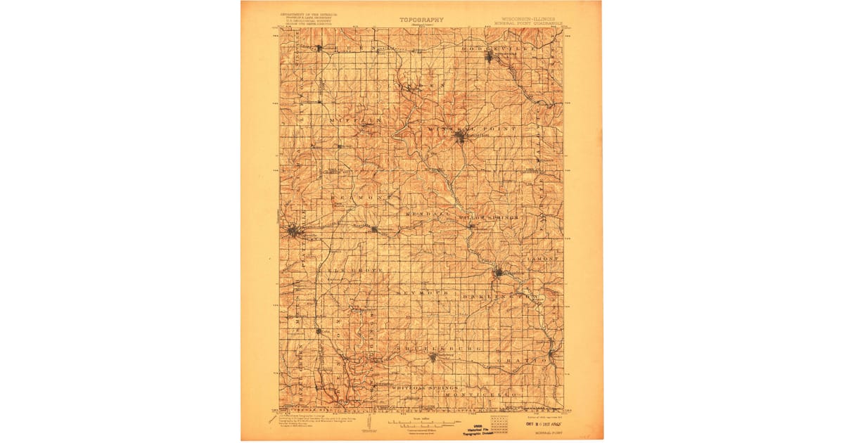 1902 Map of Mineral Point, WI — High-Res, 1917 Print | Pastmaps