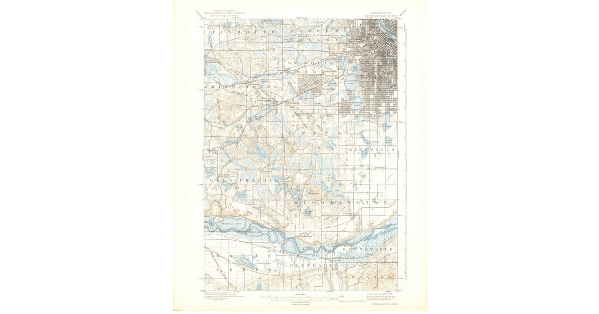 1901 Map of Minneapolis, MN — High-Res, 1938 Print | Pastmaps