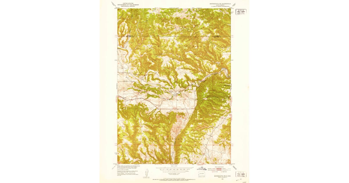1951 Map of Minnekahta NE, Fall River County, SD — High-Res | Pastmaps
