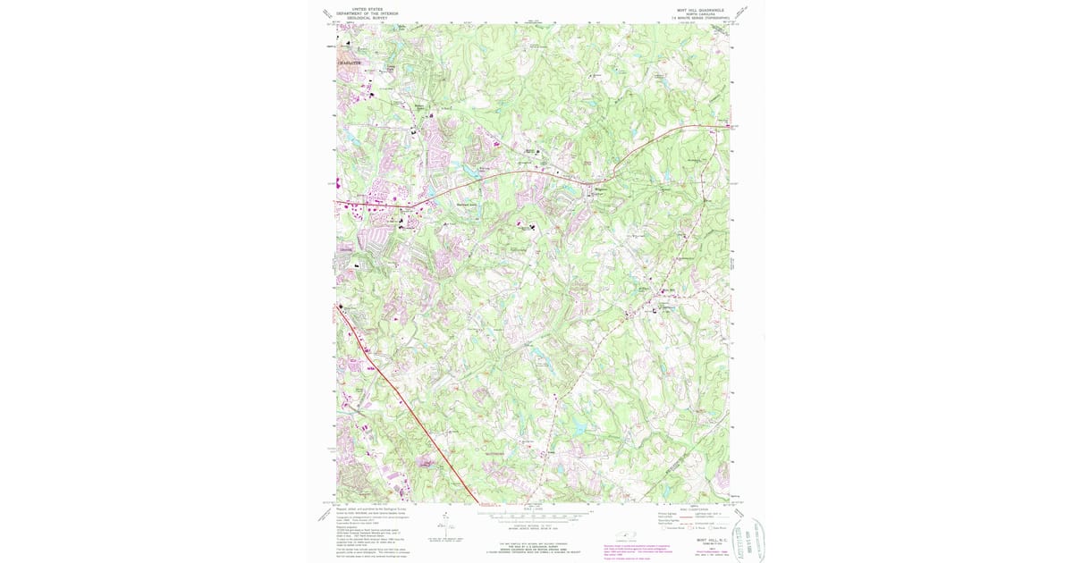 1971 Map of Mint Hill, NC — High-Res, 1989 Print | Pastmaps