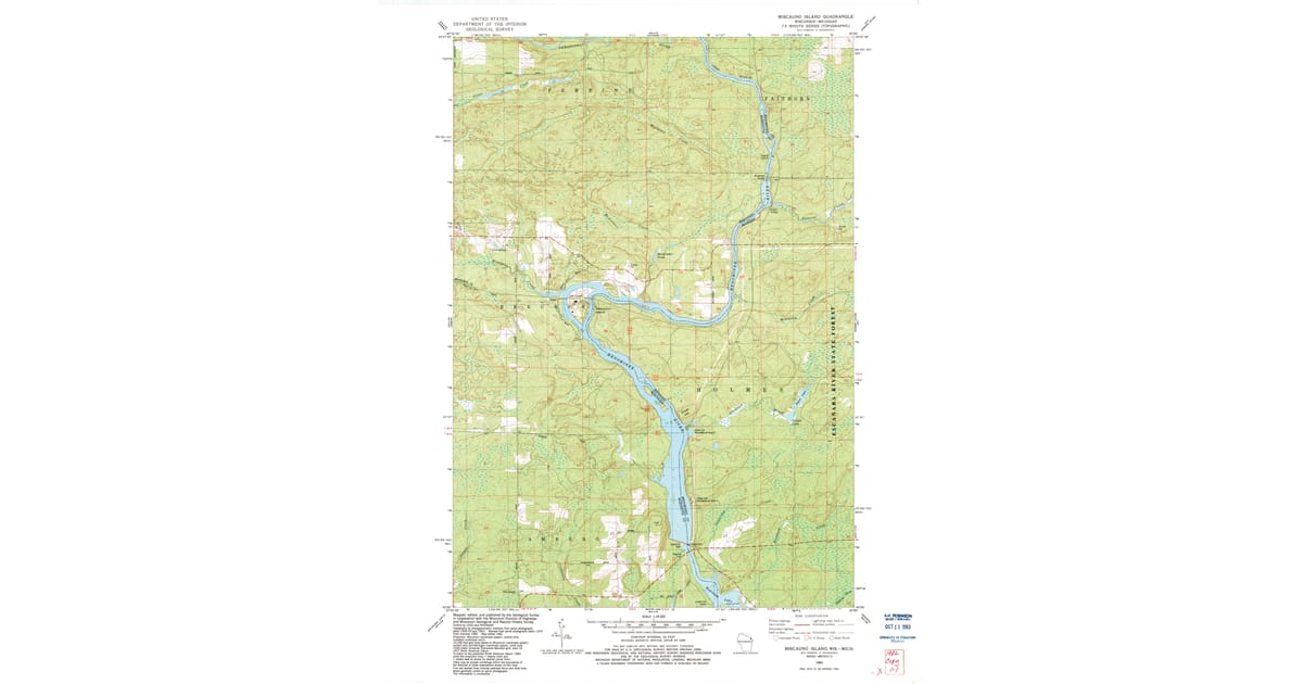 1982 Map of Miscauno Island, Marinette County, WI — High-Res | Pastmaps