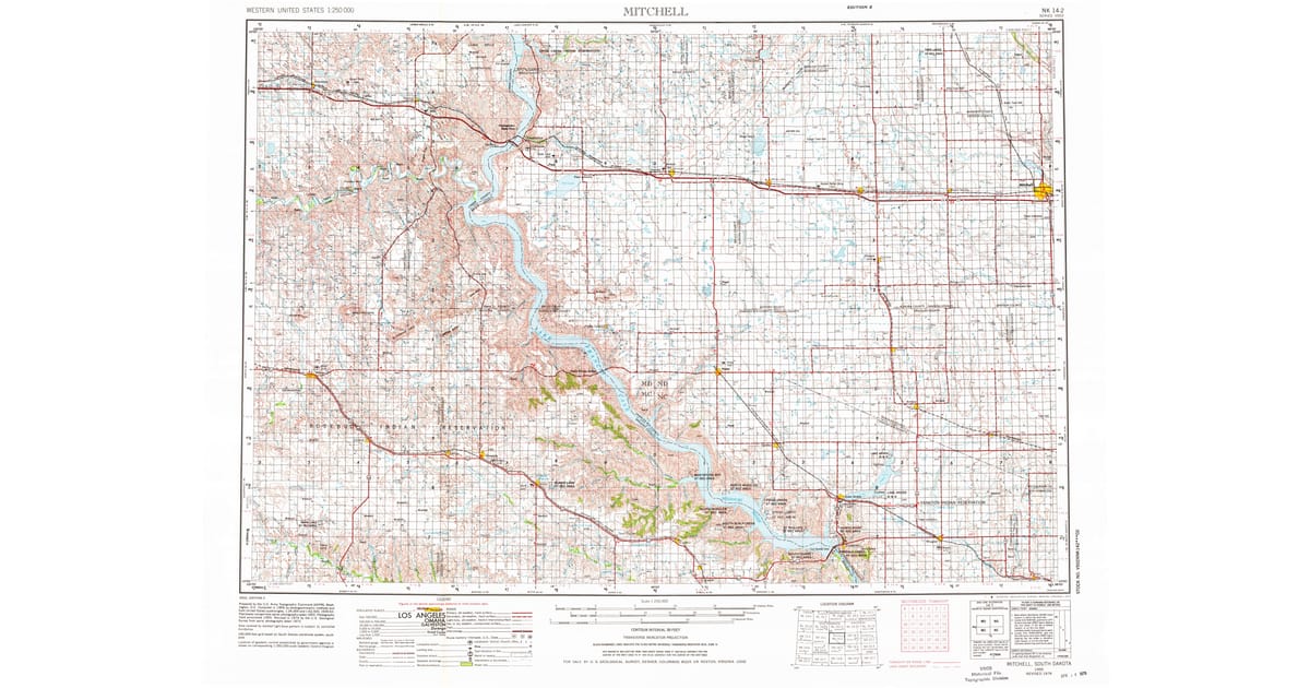 1955 Map of Mitchell, SD — High-Res, 1976 Print | Pastmaps