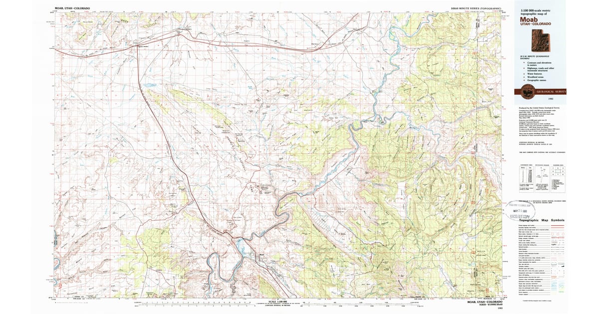 1983 Map of Moab, UT — High-Res, 1987 Print | Pastmaps