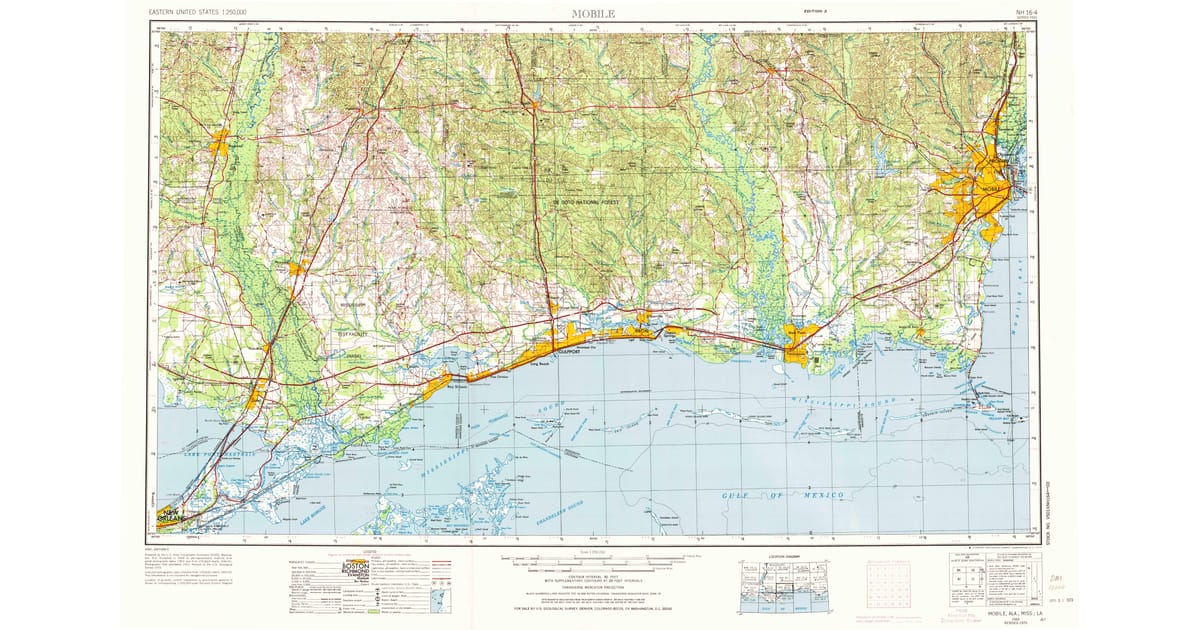 1953 Map of Mobile, AL — High-Res, 1973 Print | Pastmaps